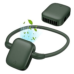 Dadanism Neck Fan, 2-in-1 USB Portable Fan 3 Speeds Rechargeable Hands Free Waist Clip Necklace Fan, Adjustable, Detachable Cooling Desk Fan for Office Outdoor Travel Queue, Green