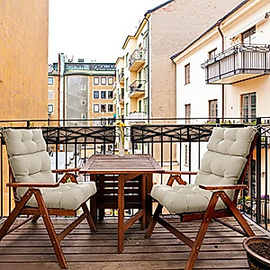 EAGLE PEAK New Tufted Outdoor/Indoor High Back Patio Chair Cushion, Set of 2, 44'' x 22'', Beige