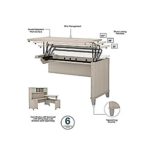 Bush Furniture Somerset 72W 3 Position Sit to Stand L Shaped Desk with Hutch in Sand Oak
