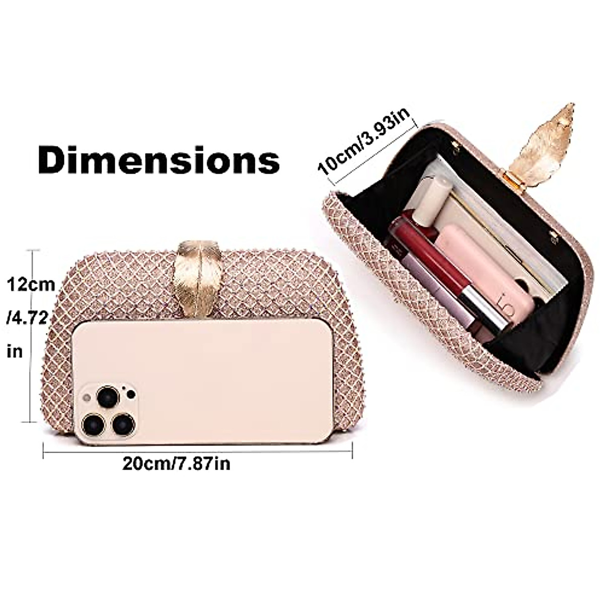 Colored diamonds clutch purses for women evening bags wedding handbags evening clutch purse, birthday gift (Champagne pink-3)