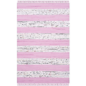 SAFAVIEH Montauk Collection Accent Rug - 4' x 6', Ivory & Light Pink, Handmade Stripe Fringe Cotton, Ideal for High Traffic Areas in Entryway, Living Room, Bedroom (MTK720E)