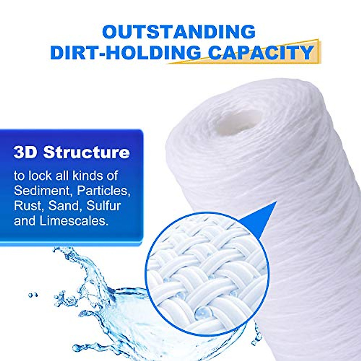 GOLDEN ICEPURE 5 Micron 10”4.5'' Whole House Sediment String Wound Water Filter Replacement filter for 84637, WPX5BB97P, PC10, 355214-45, 355215-45, WP10BB97P, WP5BB97P, 2PACK