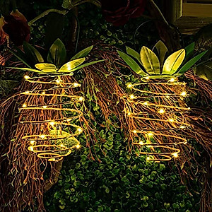 BQOQB 2 Pack Solar Pineapple Light - 60 LEDs Outdoor Garden Decor Hanging Lantern with Handle Waterproof for Patio,Porch,Path,Yard,Walkway,Lawn