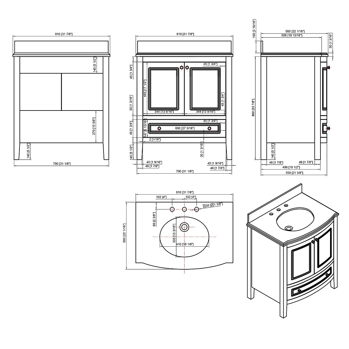 Laviva Estella 32 - White Cabinet White Carrara Marble Countertop