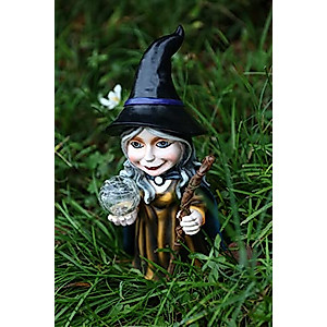 EXQUAILTY Outdoor Witches Statue Halloween Decor, Witch Hand Hold Solar LED Ball and Magic Wand Solar Light Garden Sculptures, Lawn Yard Art Decoration