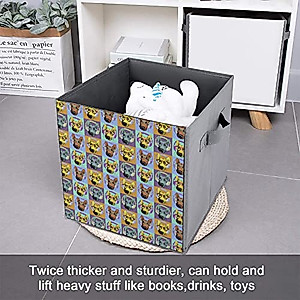 German Shepherd with Headphones Foldable Storage Bins Printd Fabric Cube Baskets Boxes with Handles for Clothes Toys, 11x11x11