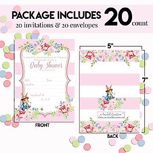 Amanda Creation Little Bunny Rabbit Baby Shower Invites for Girls, 20 5x7 Double Sided Fill In Pink Bunny Invitations with Twenty White Envelopes Floral Cards It’s A Girl