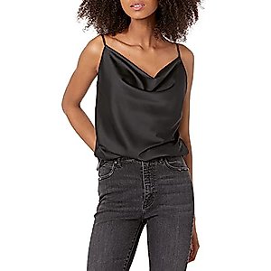 The Drop Women's Christy Cowl Neck Cami Silky Stretch Top Shirt, -Black, M