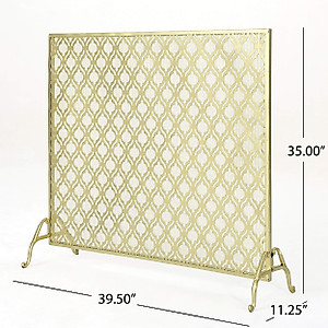Christopher Knight Home Elmer Single Panel Iron Fireplace Screen, Gold