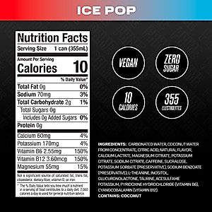 PRIME Energy ICE POP | Zero Sugar Energy Drink | Preworkout Energy | 200mg Caffeine with 355mg of Electrolytes and Coconut Water for Hydration| Vegan | Gluten Free |12 Fluid Ounce | 12 Pack
