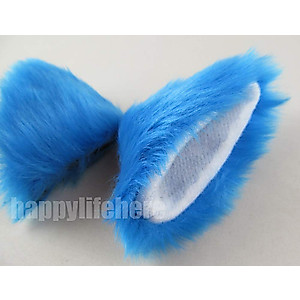 Happylifehere Long Fur Cat Ears and Cat Tail Set Halloween Party Kitty Cosplay Costume Kits (Sky blue)