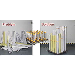 Rolling Floor Rack for Vinyl Roll Storage Detachable Free Assembly Mobile Material Floor Rack for Vinyl with 2 Modules-16 Spindles (3 Inch Core)