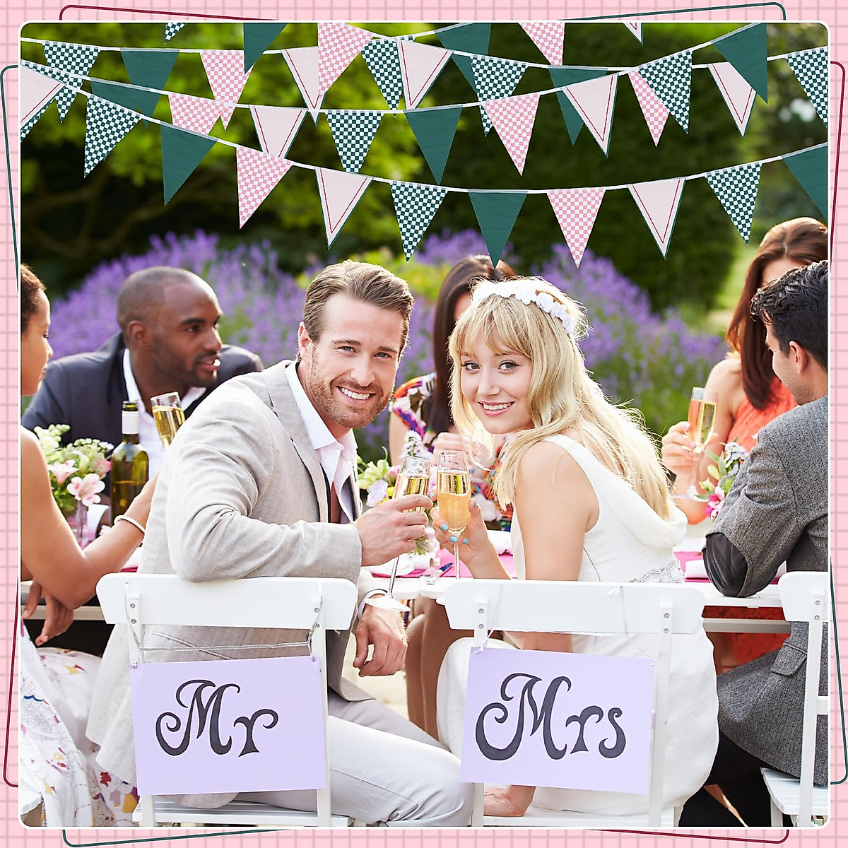 VitalCozy Camp Bachelorette Decorations 32 Ft Camp Bride Triangle Banner Camp Gingham Decoration Plaid Garland Bunting Pre Strung for Bridal Shower Bridesmaid Party Bachelorette Favor Supplies