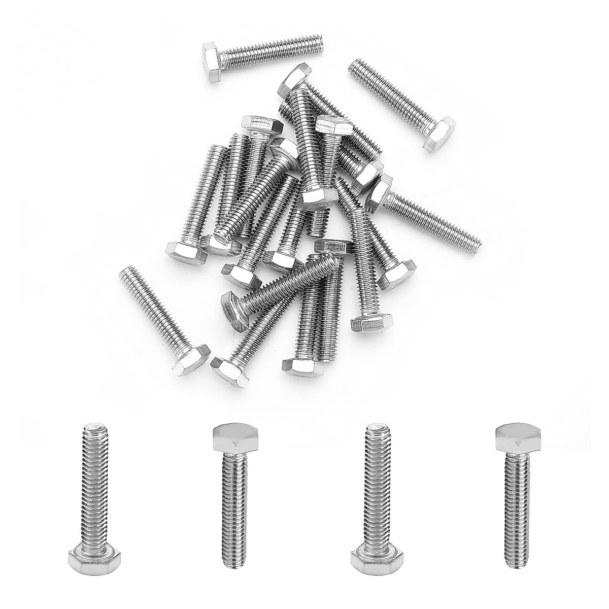 MroMax 20Pcs M4 x 20mm Hex Head Screws Bolts, 304 Stainless Steel 18-8, Fully Threaded, External Hex Drive, for Mounting Chair, Handles, Rail, Pump, Wheels, Antenna Parts, Boat and Plastic Bumpers