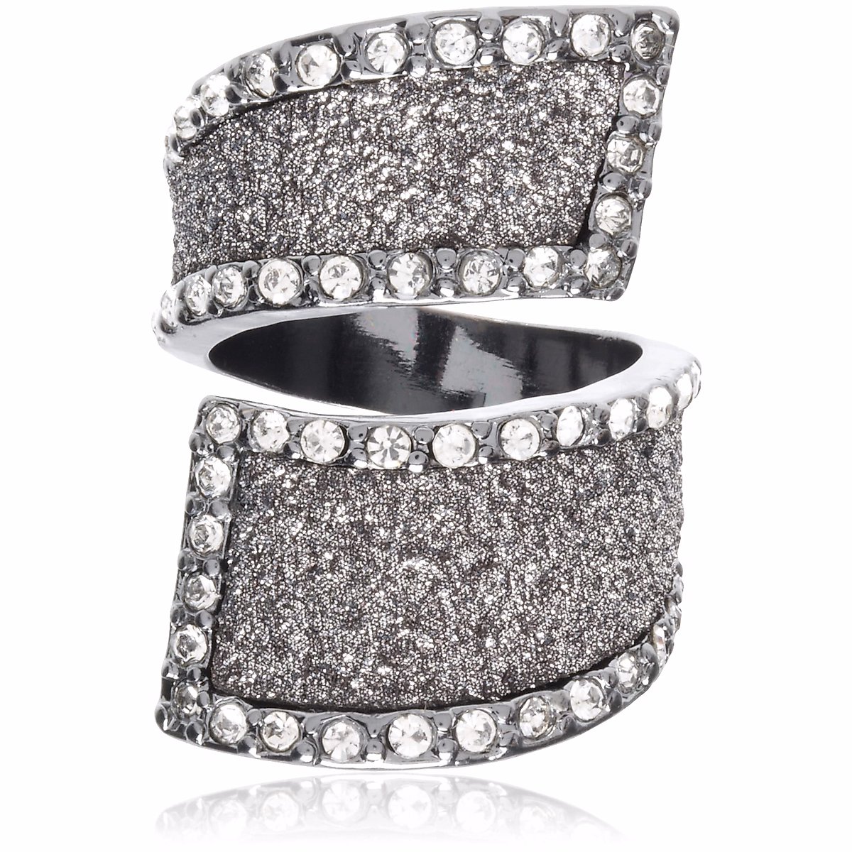 Guess Glitter and Stone Bypass Wrap Hematite Ring, Size 7