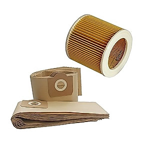 McbeAn Hepa Filter Paper Dust Bags Replacement Fliters Accessories Compatible for Karcher WD3 WD3,200 WD,3300 MV3 WD3,500 Vacuum Cleaner Parts(Set G)