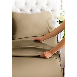 Extra Deep Pockets 400 Thread Count 100% Cotton 4 Piece Queen Size Bedding Sheet Set - Breathable & Cooling - Hotel Luxury Bed Sheets Set - Extra Soft, Wrinkle Free & Comfy Beige Bedding Sheets Set