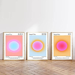 Multicolor Gradient Aura Angel Numbers Poster Sets Inspirational Quotes Room Aesthetic Canvas Wall Abstract Minimalist Art Paintings Y2k Style Room Wall Decor for Bedroom Office (B,3P 12 x 16 in Unframed)
