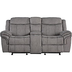 BOWERY HILL Reclining 2-Seat Loveseat with USB Dock & Console in 2-Tone, Pull Tab Sofa Couch with Back and Seat Cushion for Living Room, Gray Velvet, 39" D x 80" W x 41" H