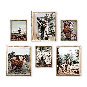 Rustic Farmhouse Bathroom Poster - Boho Western Decor - Highland Cow Pictures Wall Art - Old West Ranch Room Decor - Country Horse Cactus Print - Southwestern Farm House Animal - Gift Cowboy Cowgirl