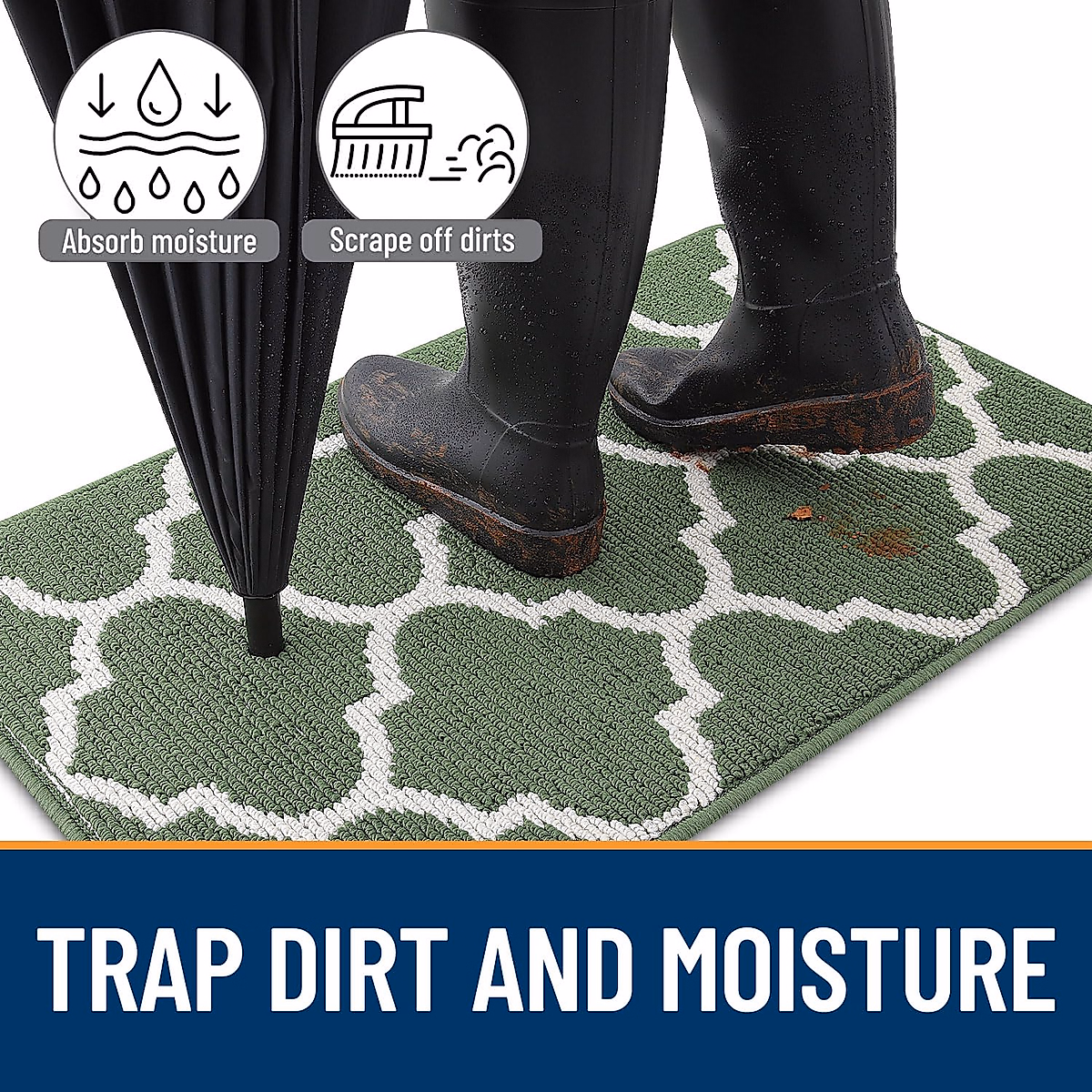 OLANLY Indoor Door Mat, 32x20, Non-Slip Absorbent Resist Dirt Entrance Mat, Washable Low-Profile Inside Floor Mat Doormats for Entryway, Green