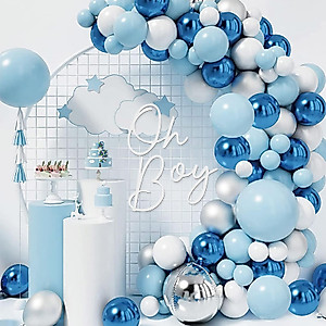 Urwonderbox Oh Boy Baby Shower Sign Party Banner for Gender Reveal Party Baby Announcements Party Backdrop Photography Background Decorations(Wooden, Large, White)