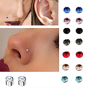 Emivery 5mm Crystal Magnetic Stud Earring Magnet Nose Ear Lip Stud Non Piercing Tragus Nose Stud 8 Pairs/Pack (8 Pairs Multi)