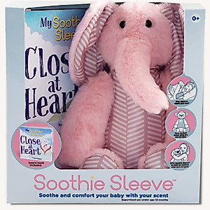 Soothie Sleeve Plush Comforts with Parent's Scent | Pediatrician Designed (Fussy, Crying Baby or Child. Separation Anxiety, Shower, Hospital, NICU Gift), Emmy The Elephant