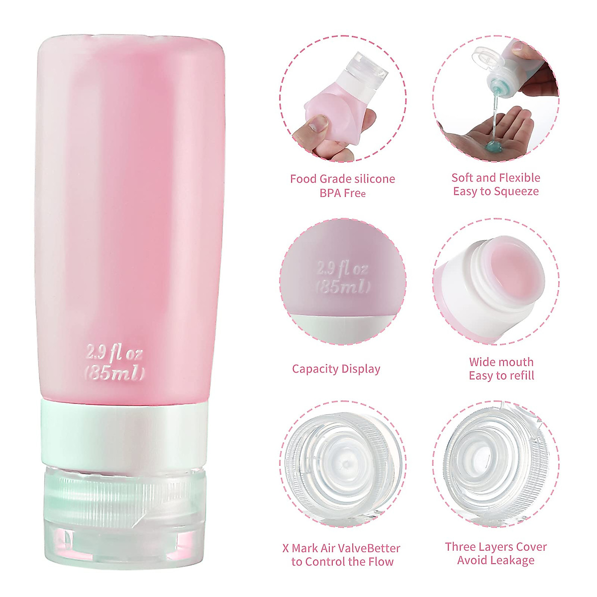 NELSHP Travel Bottles for Toiletries 2.9oz Tsa Approved Silicone Travel Size Containers Leak Proof Refillable Liquid Travel Accessories with Labels for Shampoo Conditioner(Blue/Pink/Orange/Ivory)