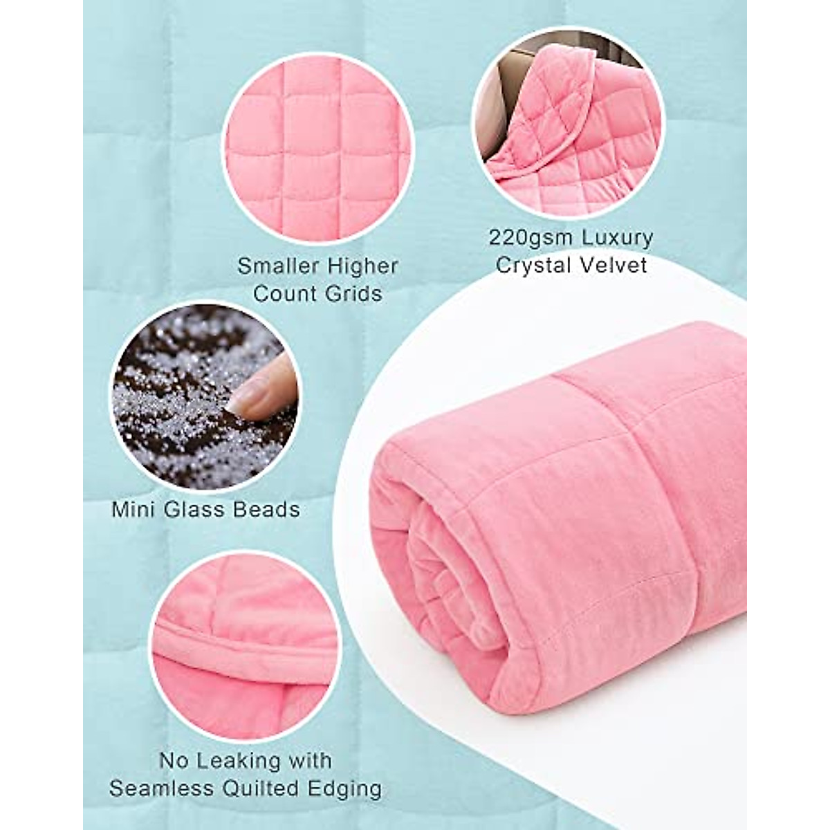 Cottonblue Weighted Blanket 7lbs for Adults, Luxury Crystal Velvet Weighted Lap Blanket for Relaxation, Lounging, Sleeping & Travel -Household Machine Washable, Pink, 29" x 24"