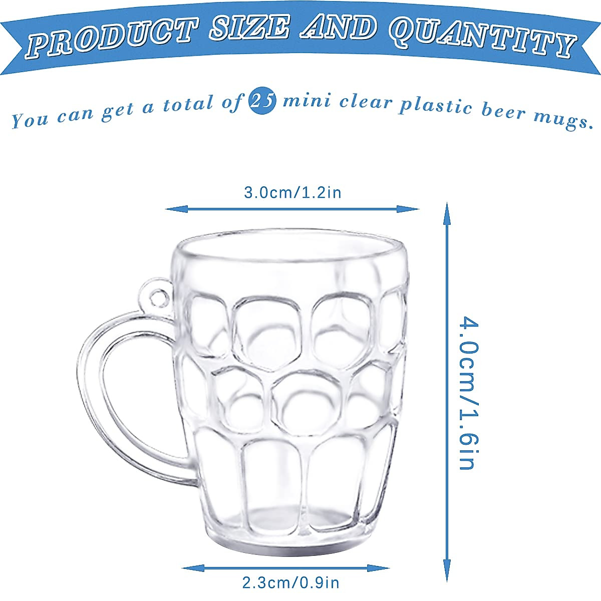 DOERDO 25Pieces Mini Beer Glasses Clear Plastic Mug Shot Small Juice Cups Tasting Glasses for Beer Festival Outdoor BBQ, Outdoor Picnics, or Oktoberfest, 0.2oz