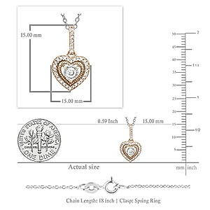Dazzlingrock Collection 0.13 Carat (Ctw) Round White Diamond Women Double Heart Pendant with 18 inch Silver Chain in 18K Rose Gold