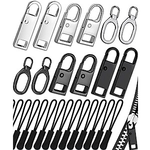 Zipper Pull, Zipper Pull Replacement (32 Pack), Universal Replacement Zipper Pull Kit, Durable Zipper Tab Replacement, Zipper Pulls for Backpacks, Purses, Jackets, Luggage, Boots (4 Styles 4 Sizes)