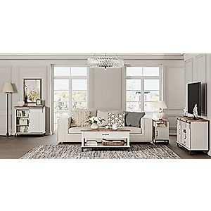 WAMPAT Storage Cabinet with Sliding Barn Door,Decorative Farmhouse Buffet Cabinet Coffee Bar Cabinet Accent Cabinet Entryway Storage Table for Living Room,Bathroom and Kitchen,Metal Feet,35 Inch,White