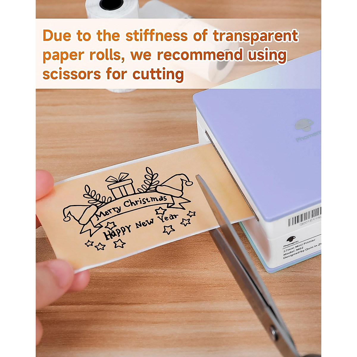 Phomemo Pocket Printer - M02 Mini Bluetooth Wireless Sticker Printer, Compatible with iOS & Android, Thermal Mobile Printer for Fun, memo, to-do List, Work Notes, DIY Journal, Purple