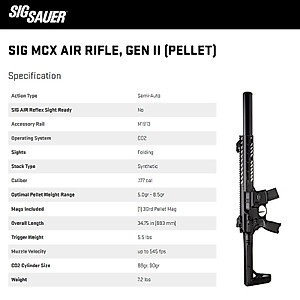 Sig Sauer MCX Gen 2 .177 Caliber 30rd CO2-Powered Semi-Auto Pellet Air Rifle | Accurate High-Performance Airgun for Shooting Training & Practice, Black