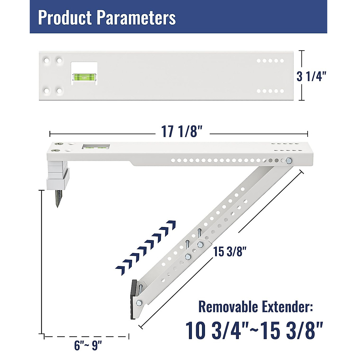LuckIn AC Window Air Conditioner Support Bracket, Universal for 12,000-24,000 BTU AC Units, Up to 165 lbs, Heavy Duty AC Mounting Bracket, Adjustable Extender Leg & Built-in Bubble Spirit Level