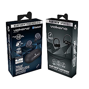 Volkano Scorpio Series 15Hr Bluetooth Ear Buds for Running and Type-C Charging Case [Black] Volkano Race Series Bluetooth Earbuds with Ear Hooks & Microphone for Sports [Black] - 2 Items