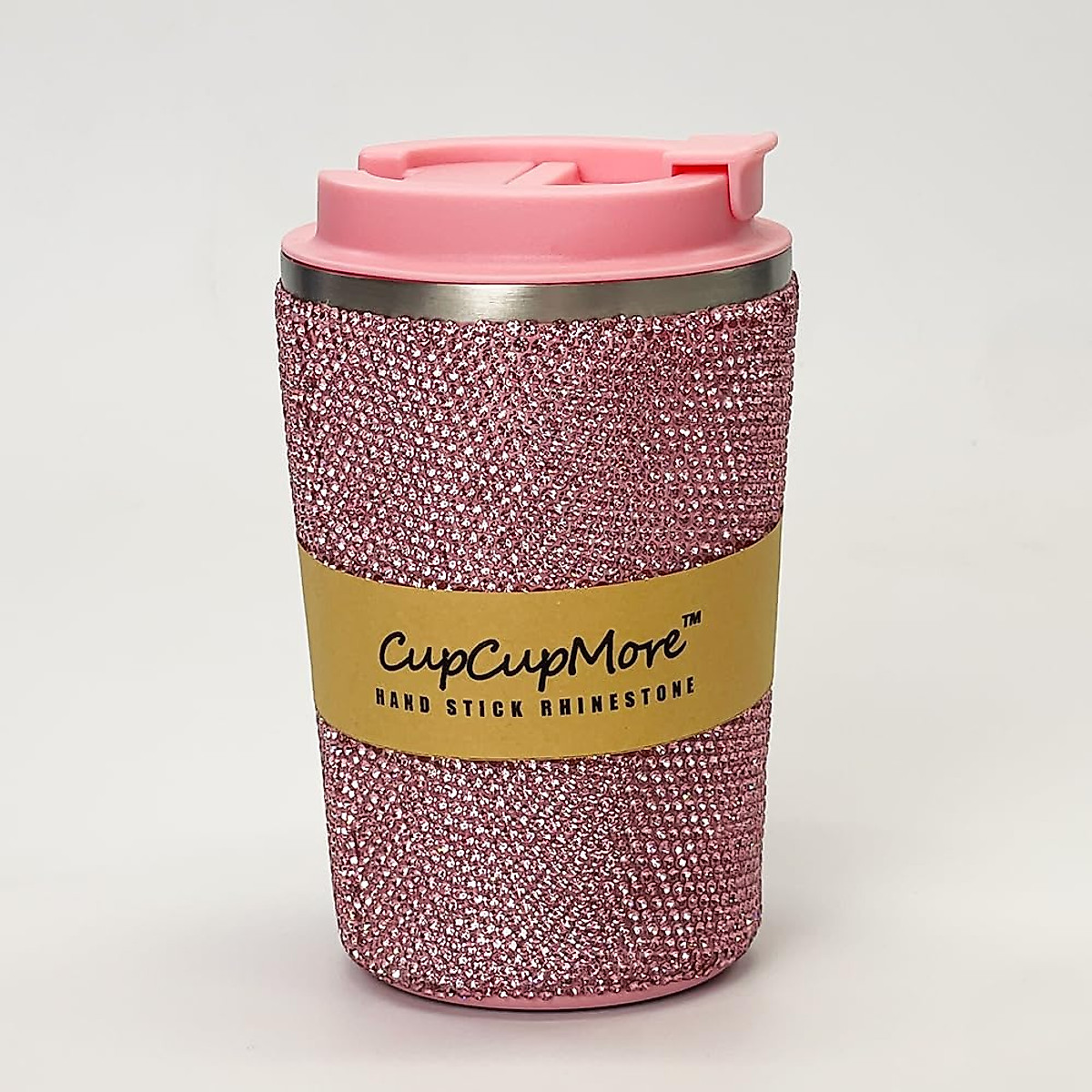 Cupcupmore 12 oz Bling Pink Rhinestone Stainless Steel Coffee Tumbler,Shiny Travel Insulated Coffee Mug with Lid, Reusable Spill Proof Coffee Cup,Portable Thermal Mug for Hot and Cold