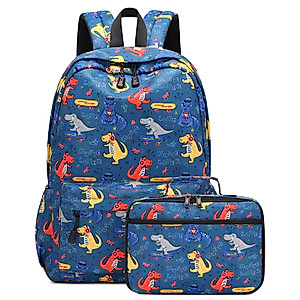 Dinosaur Backpack For Boys School Backpack Toddler Waterproof Travel Bag Kindergarten Backpack With Lunch Box (Dinosaur-Blue)
