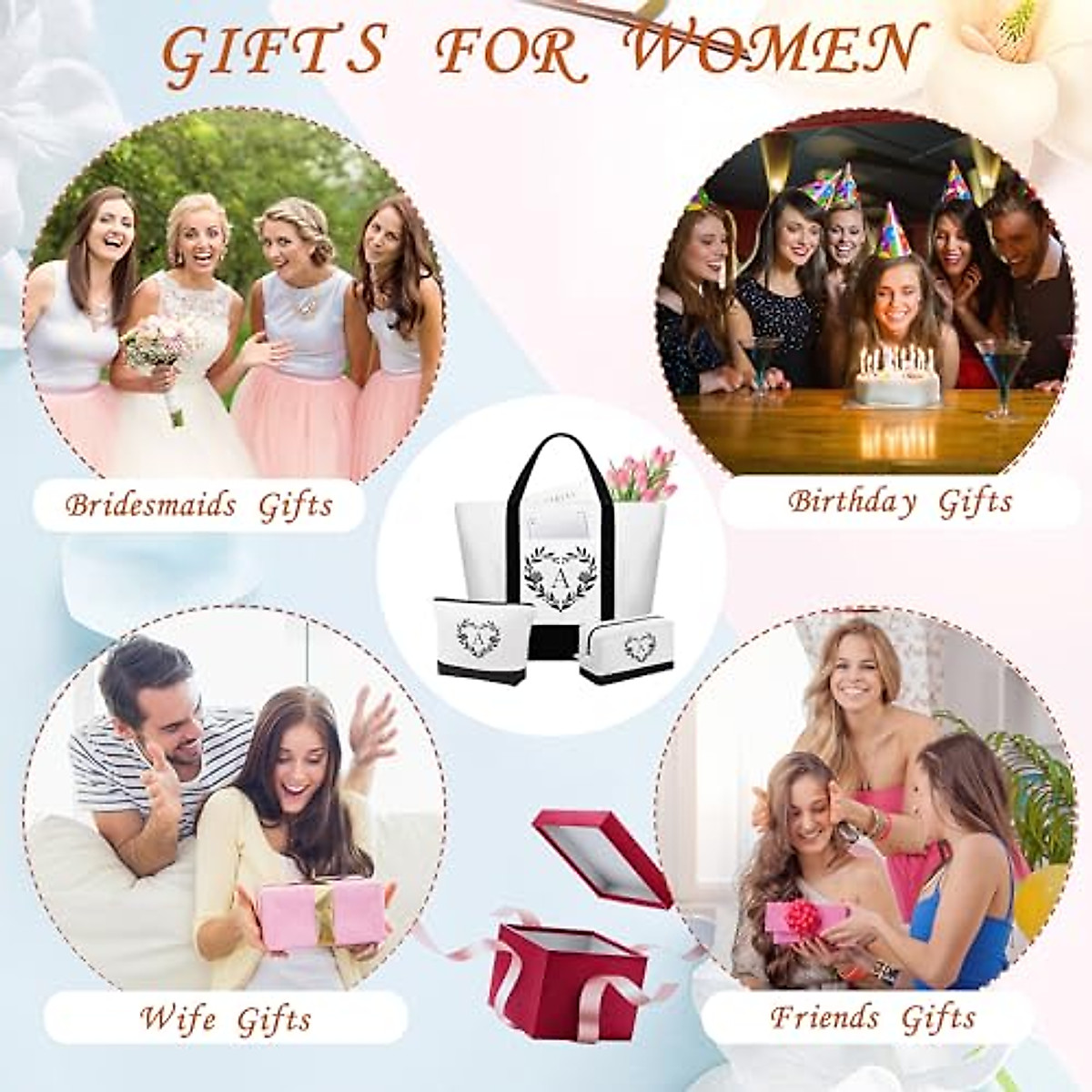 YOOLIFE Bridal Shower Gifts Bride To Be - Canvas Bag Tote Bag Make Up Bag Bridesmaid Proposal Wedding Day Bachelorette Party Maid Matron Of Honor Personalized Gift October Birthday Gifts Initial P