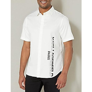 Karl Lagerfeld Paris Men's Shirt with Vertical Logo, White