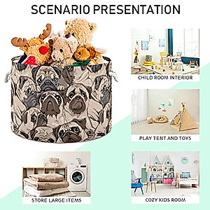 MNSRUU Storage Basket 20"x14" Vintage Cute Pug Dogs Collapsible Organizer Basket with Handles, Fabric Nursery Laundry Basket Large Capacity