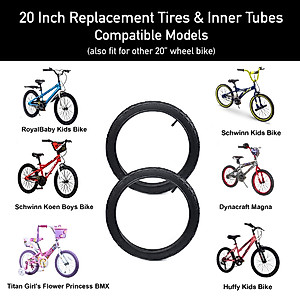 CALPALMY (2 Sets) 20” Kids Bike Replacement Tires and Inner Tubes - Fits Most Kids Bikes Like RoyalBaby, Joystar, and Dynacraft - Made from BPA/Latex Free Premium-Quality Butyl Rubber