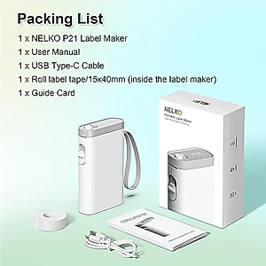 Nelko Label Maker Machine with Tape, P21 Portable Bluetooth Label Printer, Wireless Built-in Cutter Sticker Maker Mini Label Makers with Multiple Templates for Organizing Storage Office Home, White