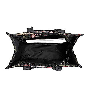 Signare Black Floral Shoulder Tote Shopping Bag with Sunflower Poppy Dragonfly Butterfly (SHOP-MGDBK)