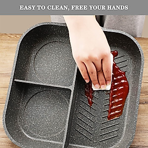 JUSTUP Nonstick Egg Frying Pan, 3-in-1 Egg Pan Divided Grill Frying Pan, Heat Resistant Handle 3 Section Skillet, Omelette Pan for Breakfast, Egg, Bacon and Burgers (11.4 Inch)