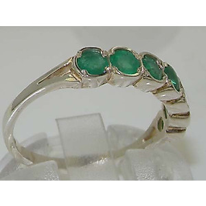 925 Sterling Silver Natural Emerald Womens Band Ring - Sizes 4 to 12 Available