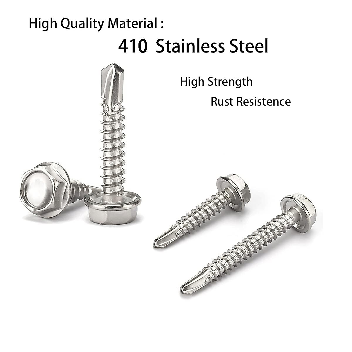 410 Stainless Steel Self Tapping TEK Screws Assortment,#8#10#12 Hex Head Self Drilling Screws for Metal