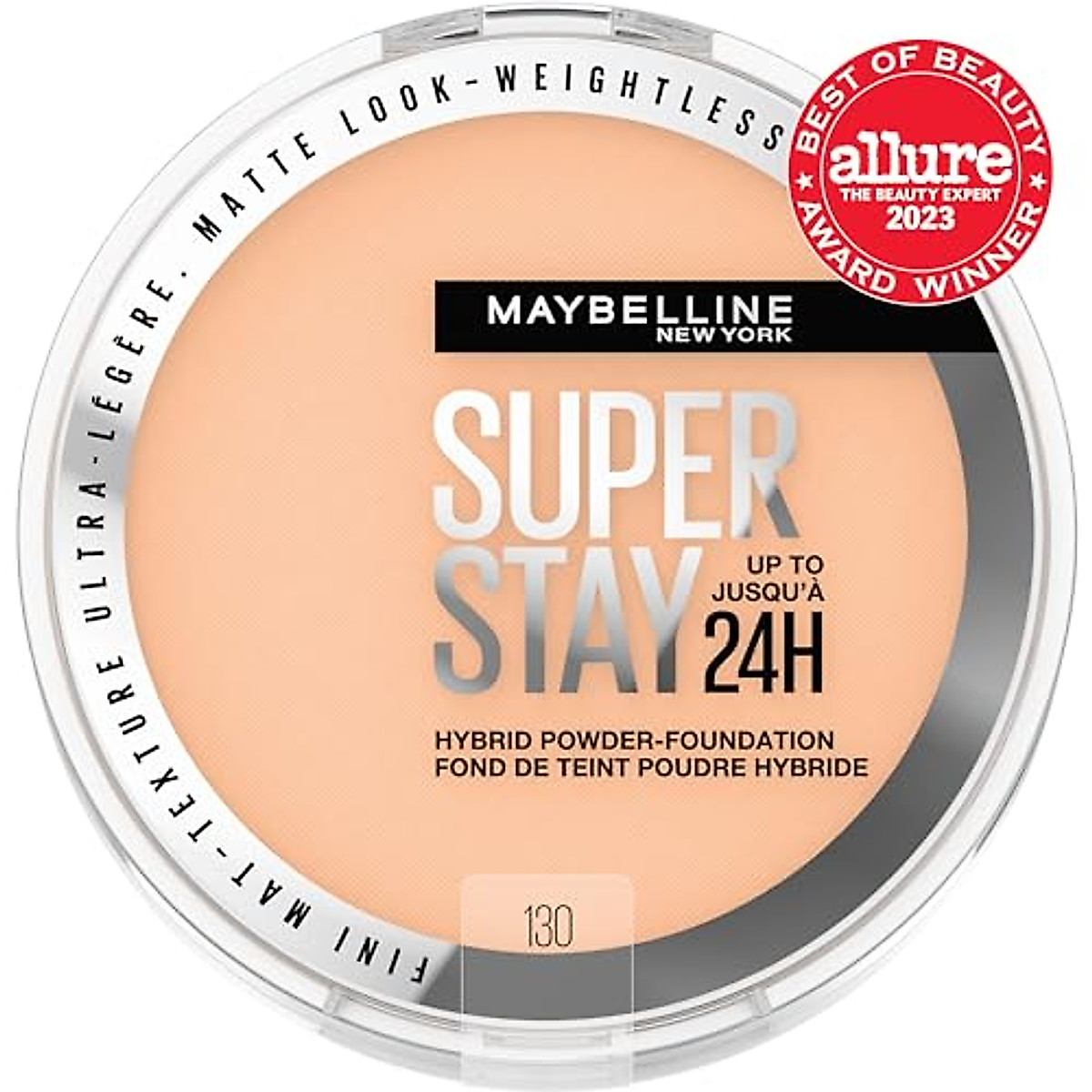 Maybelline Super Stay Up to 24HR Hybrid Powder-Foundation, Medium-to-Full Coverage Makeup, Matte Finish, 130, 1 Count